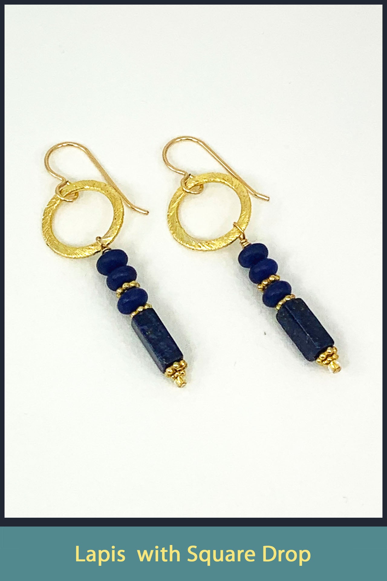 Lapis Square Drops with Top Circle – Kara Raymond Studio